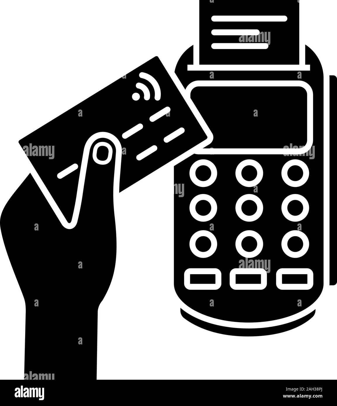 Payment terminal glyph icon. POS terminal. Silhouette symbol. NFC payment. Contactless ...