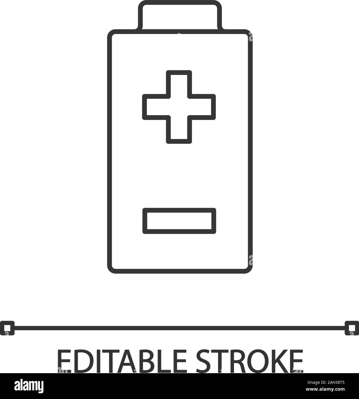 Battery with plus and minus signs linear icon. Thin line illustration ...