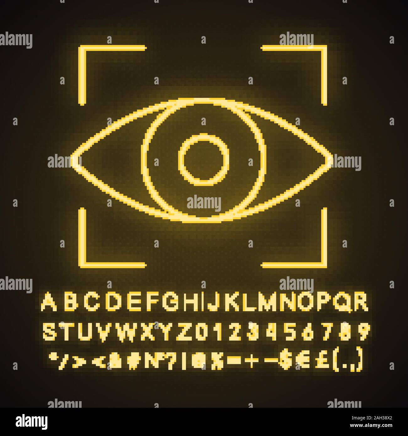 Retina Scan Neon Light Icon Iris Recognition Eye Scanning Glowing