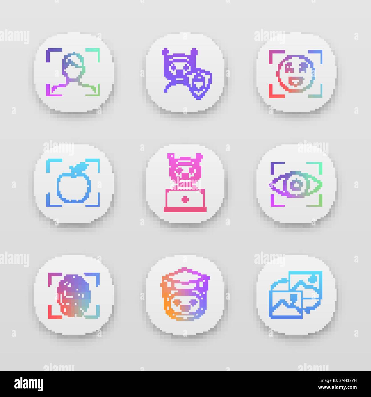 Machine Learning App Icons Set Artificial Intelligence Chatbot Face