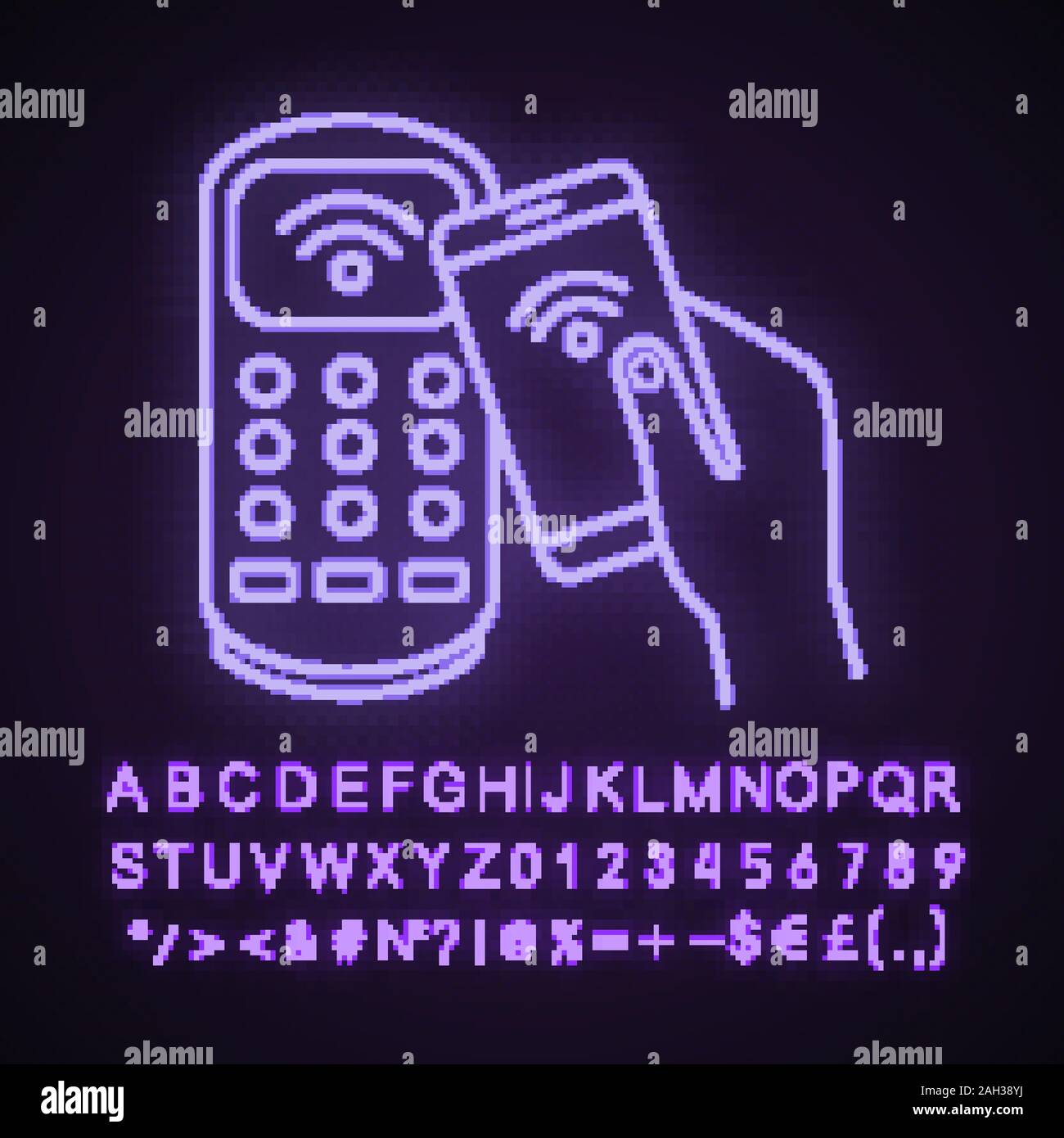 NFC smartphone payment neon light icon. NFC phone and POS terminal ...