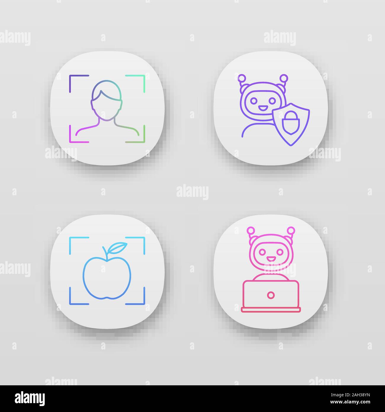 Machine Learning App Icons Set Facial Recognition Secured Chatbot Object Detection App Chat