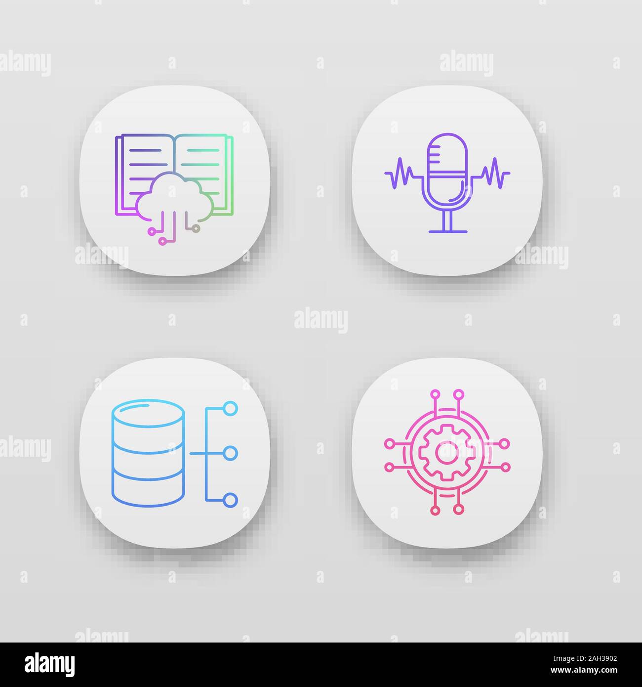 Machine Learning App Icons Set Voice Recognition Cloud Computing Relational Database Digital