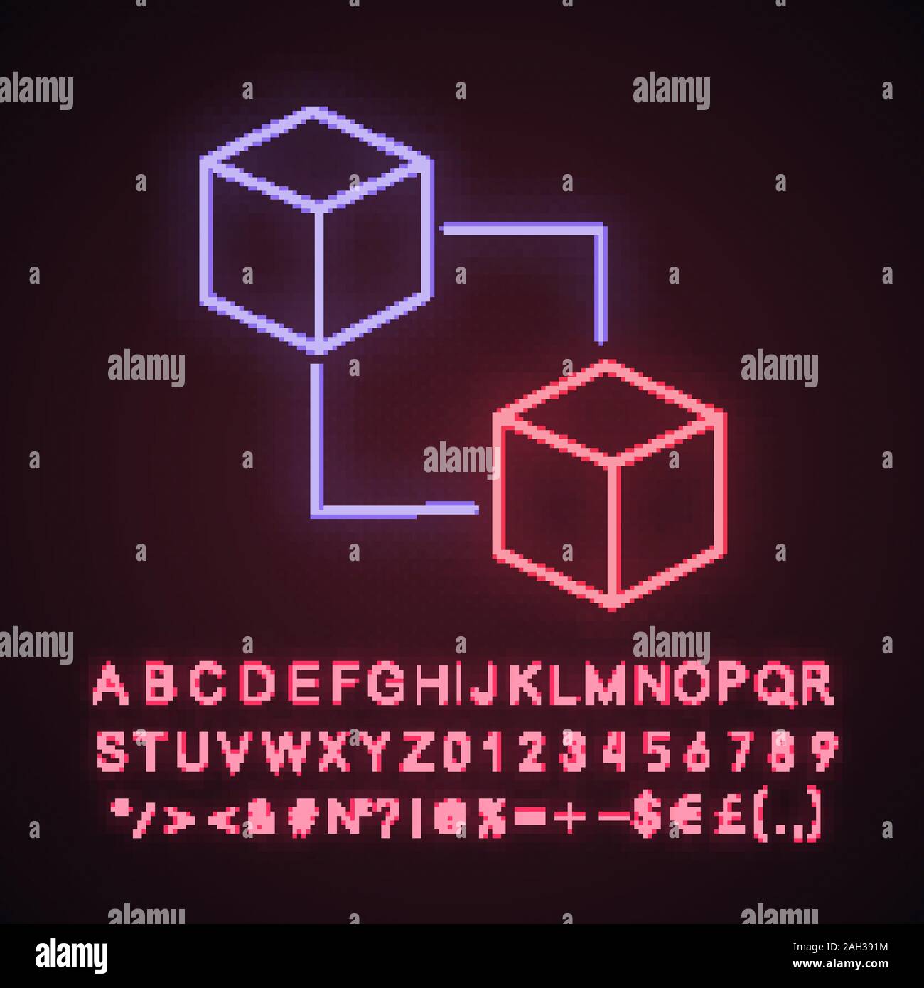 Blockchain technology neon light icon. Cryptocurrency. Fintech. E ...