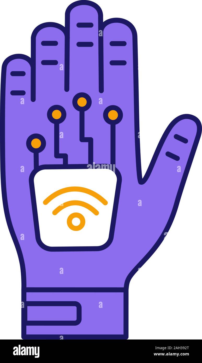 Human microchip implant in hand color icon. NFC implant. Implanted RFID ...