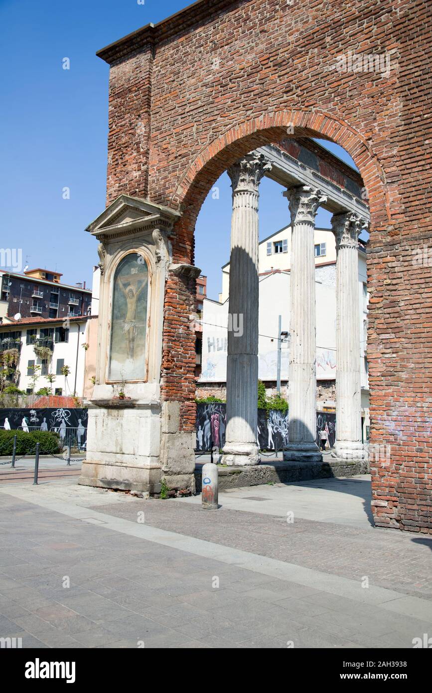 Milan Italy 17 April 2019: The columns of San Lorenzo, an ancient ...
