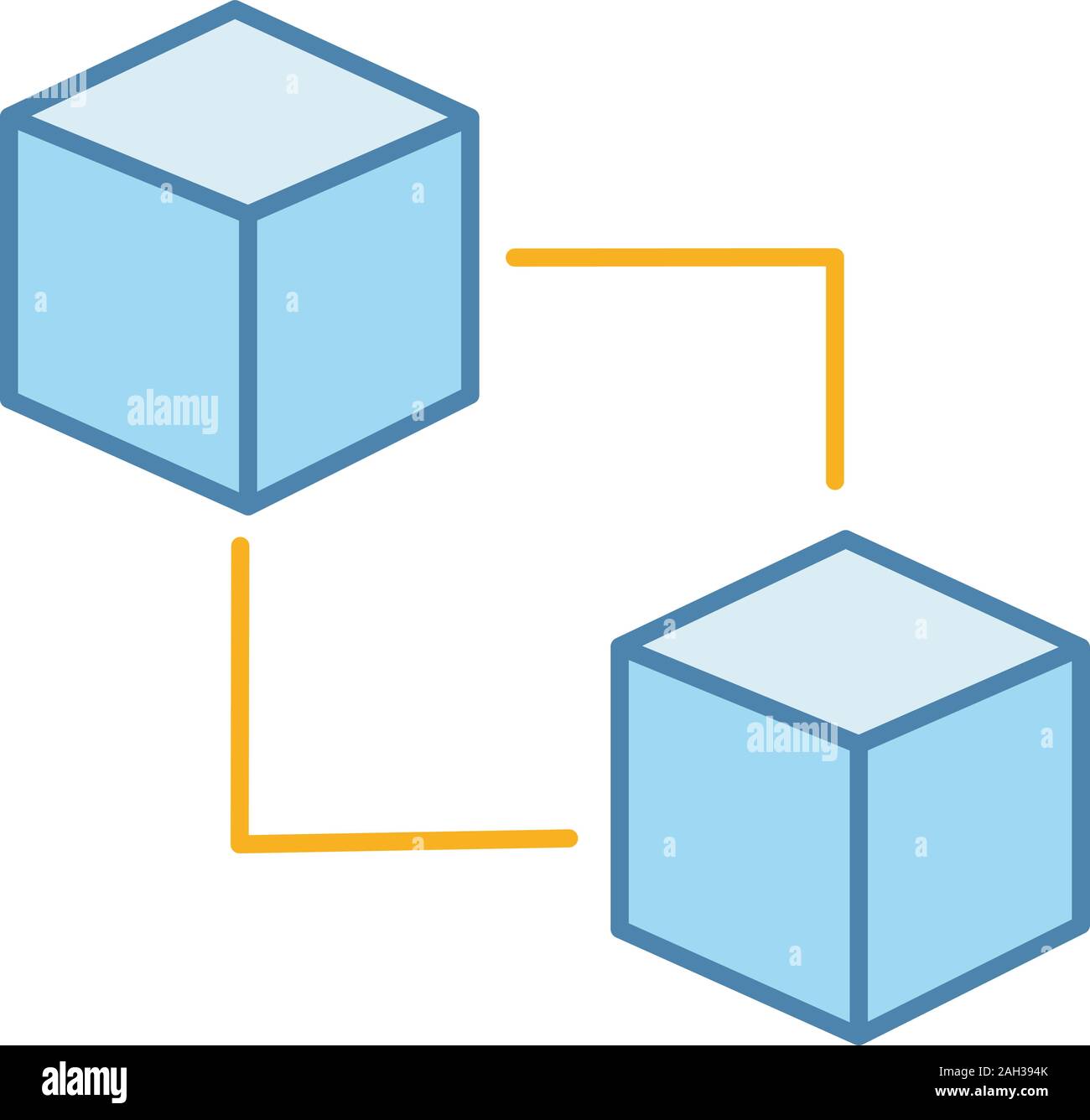 Blockchain technology color icon. Cryptocurrency. Fintech. E-commerce. Connected cubes. Isolated ...