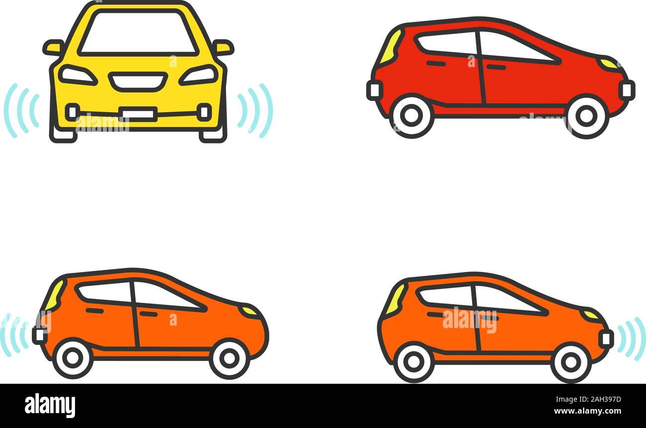 Smart cars color icons set. NFC autos. Intelligent vehicles. Self ...