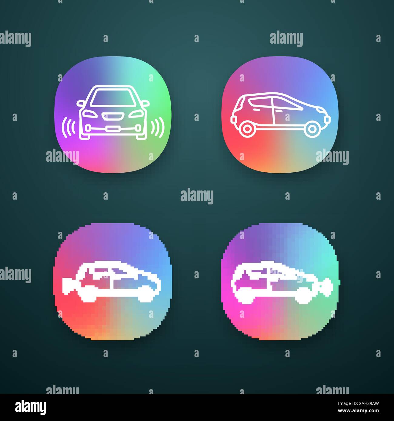 Smart cars app icons set. NFC autos. Intelligent vehicles. Self driving ...