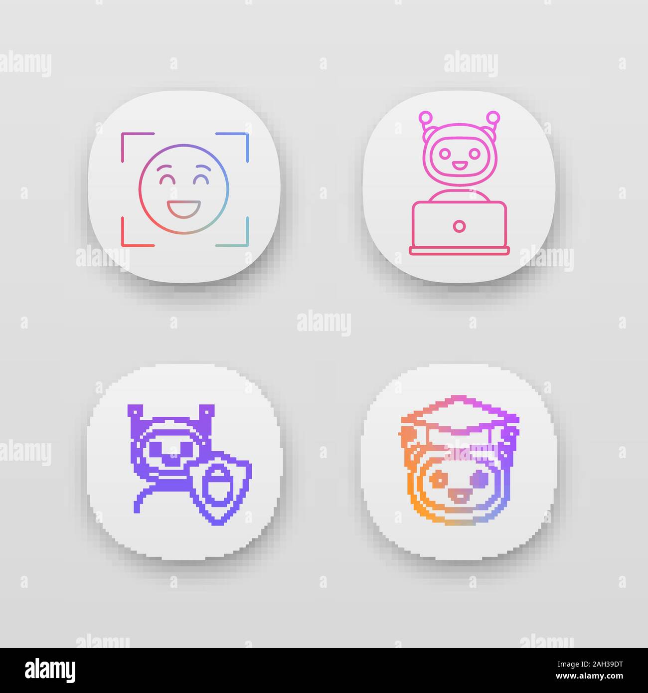 Machine Learning App Icons Set Emotion Detection Chatbot Secured Chat Bot Teacher Robot Ui