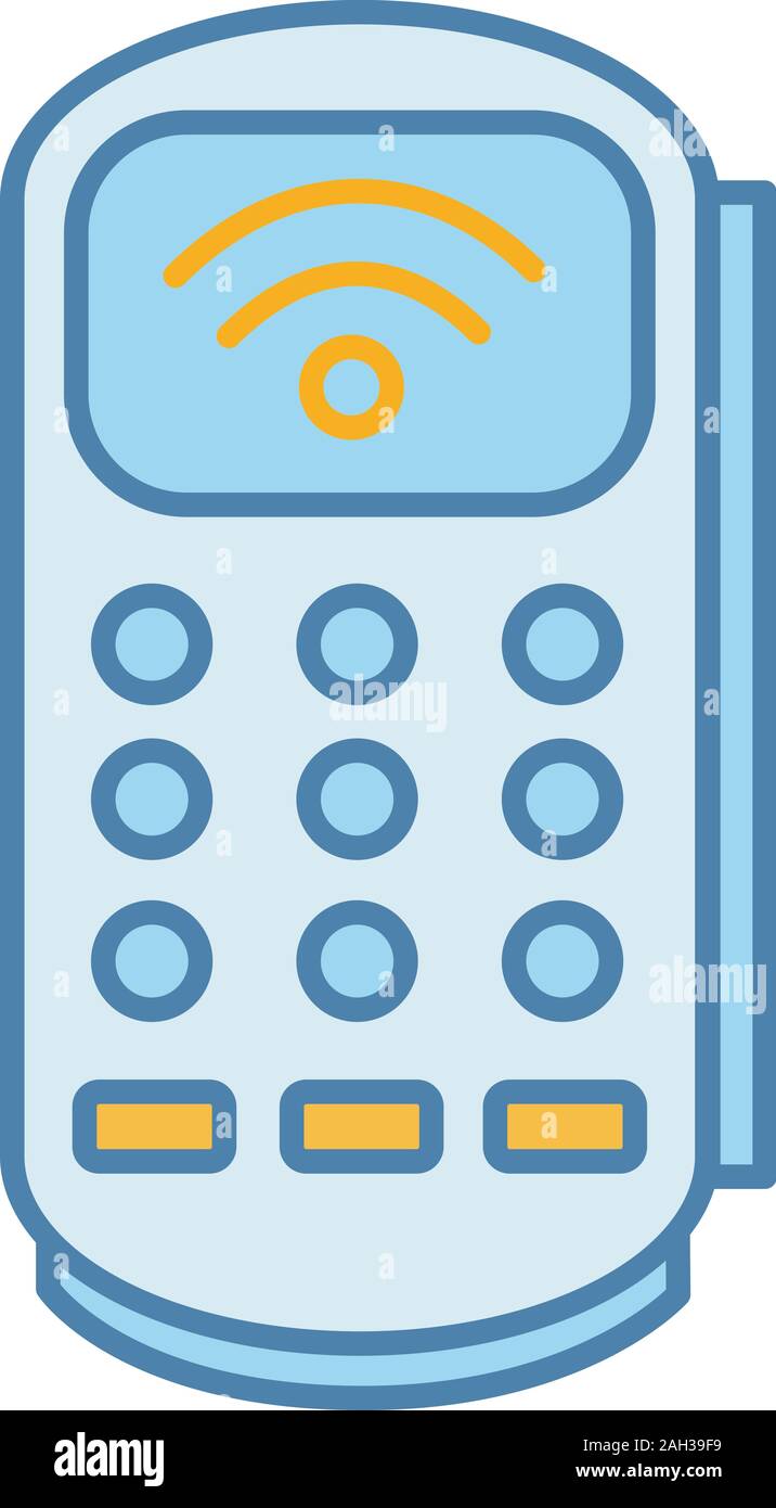 Payment terminal color icon. POS terminal. NFC payment. Contactless transaction. Near field ...