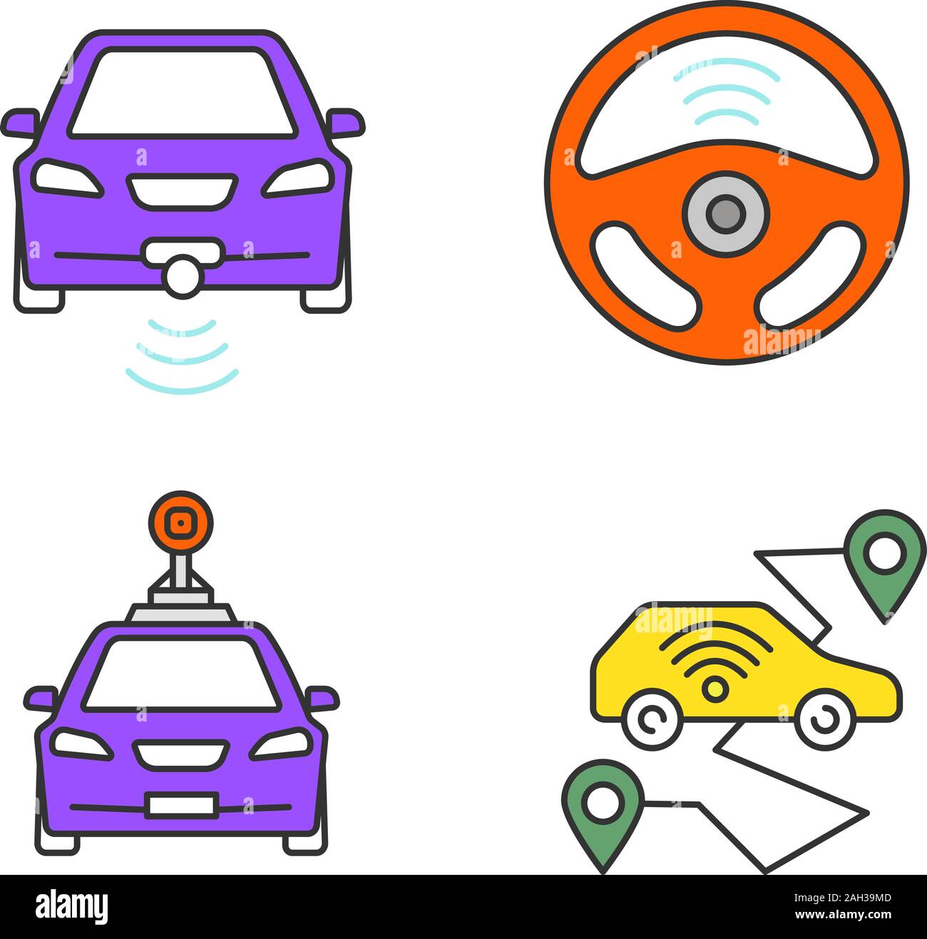 Smart cars color icons set. NFC autos. Intelligent vehicles. Self ...