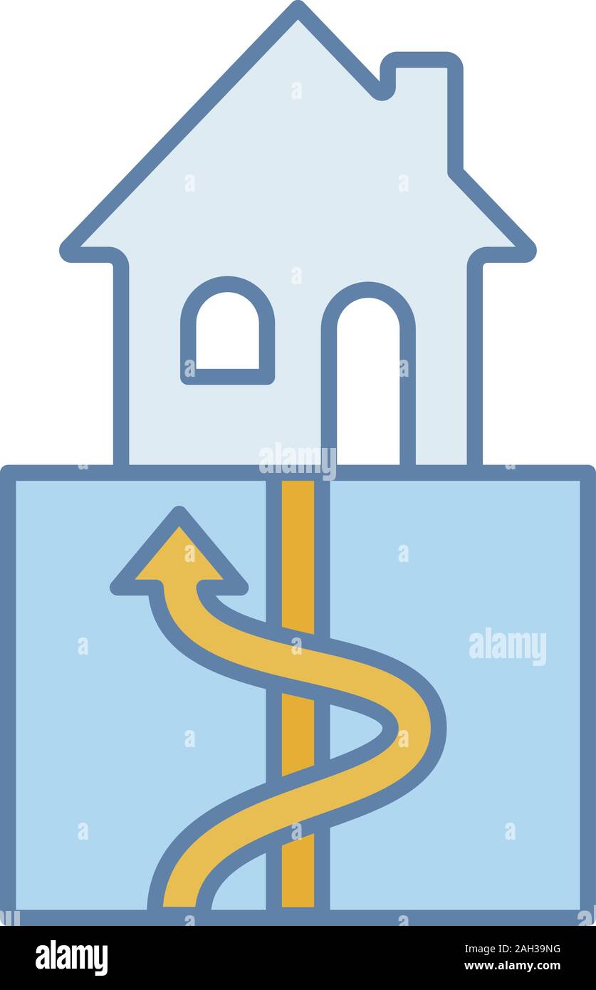 Geothermal energy color icon. Ground heat pump. Ecological house ...