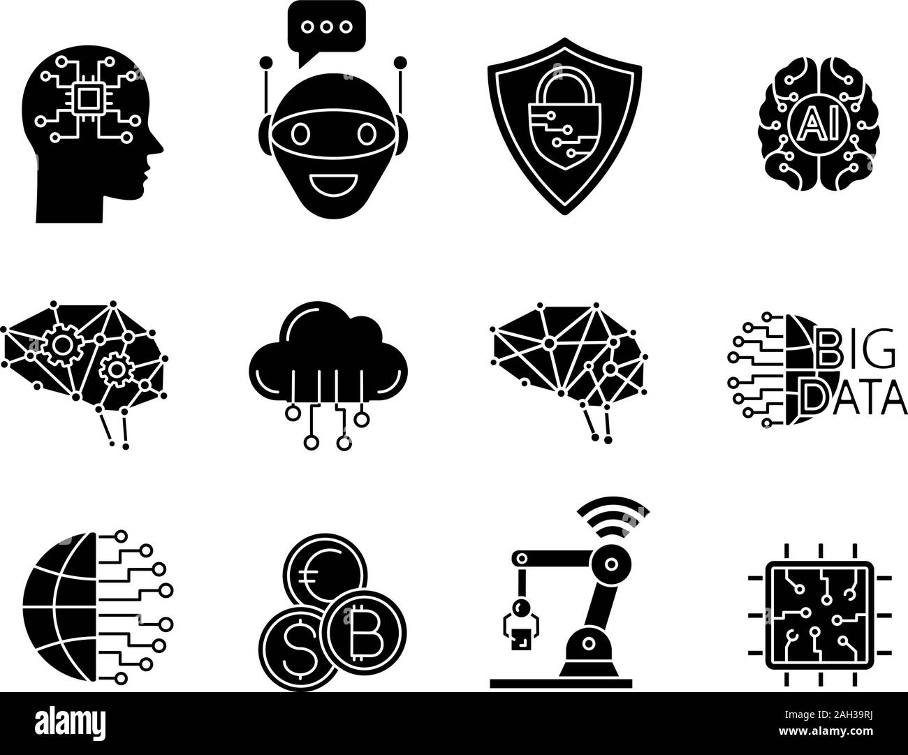 Artificial intelligence glyph icons set. Silhouette symbols. AI ... Artificial intelligence glyph icons set. Silhouette symbols. AI ...