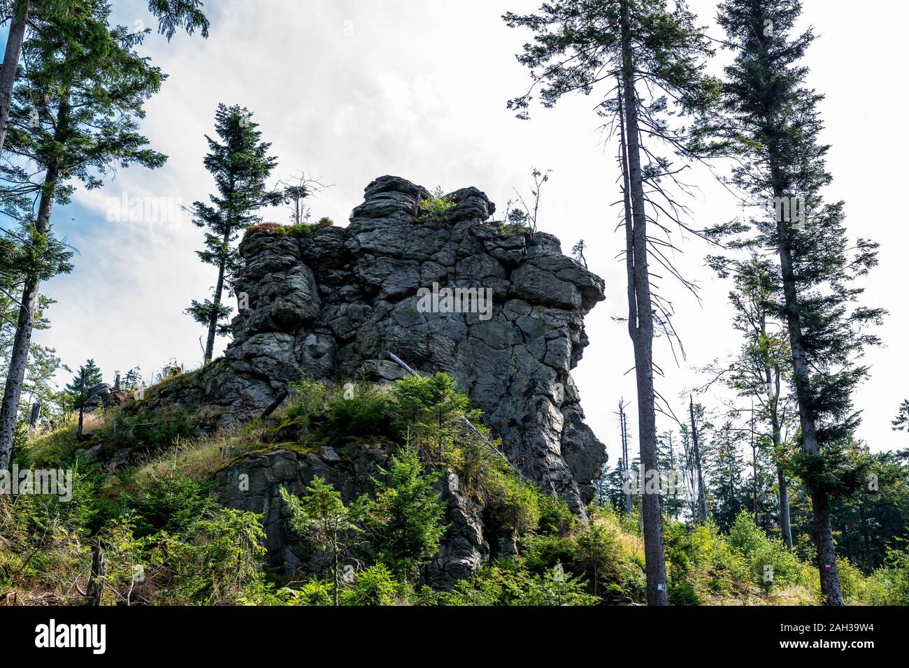 Stone and Rocks in front of a great landscape with clouds on the sky in ...
