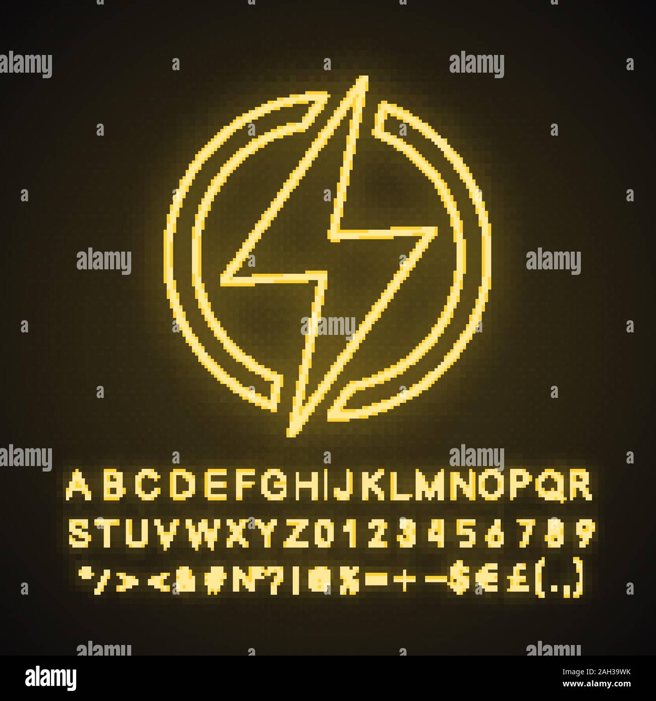 Electric power sign neon light icon. Lightning bolt. Glowing sign with ...