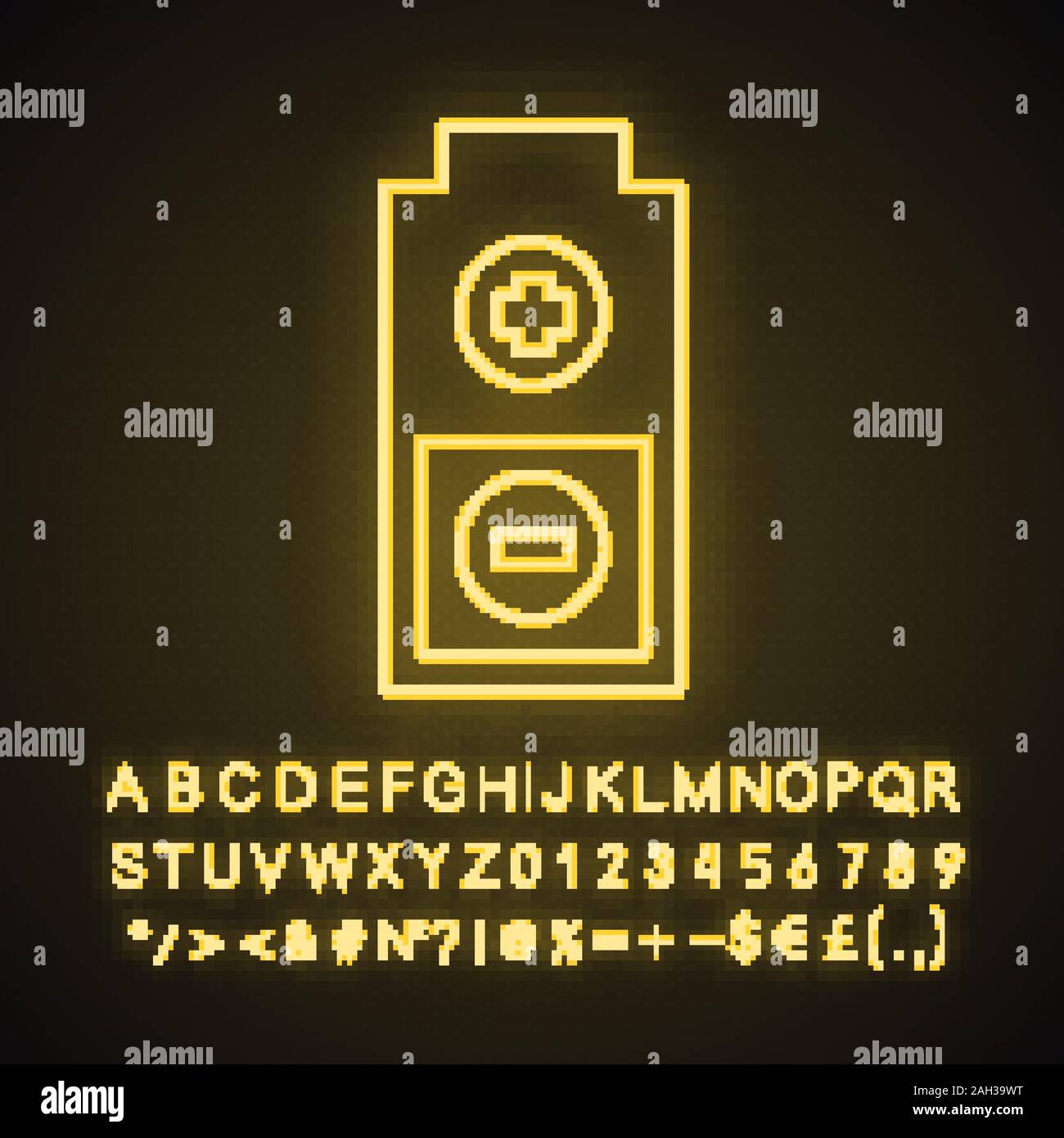 Battery with plus and minus signs neon light icon. Charging. Battery ...