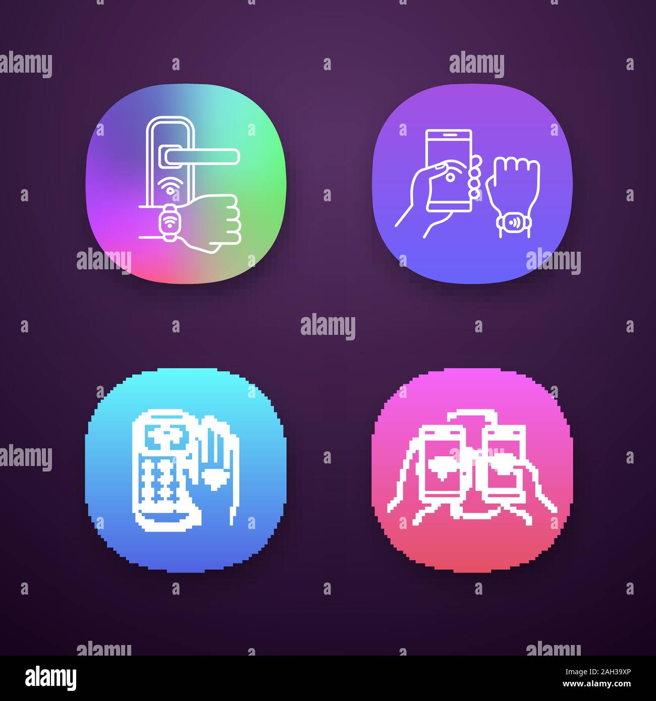 NFC technology app icons set. UI/UX user interface. Near field door ...