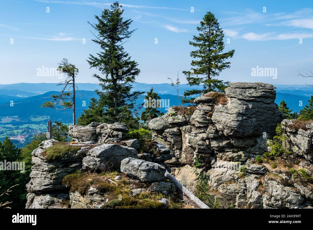 Stone and Rocks in front of a great landscape with clouds on the sky in ...