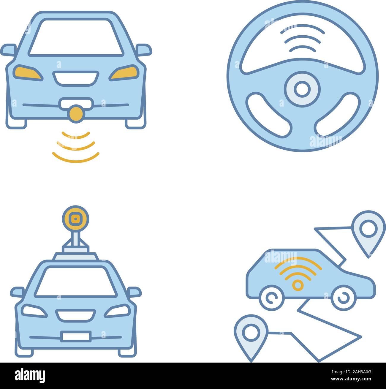 Smart cars сolor icons set. NFC autos. Intelligent vehicles. Self ...