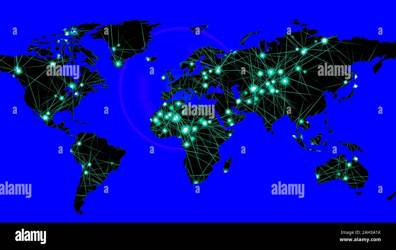 Futuristic abstract map with blurred light node particles, news ...