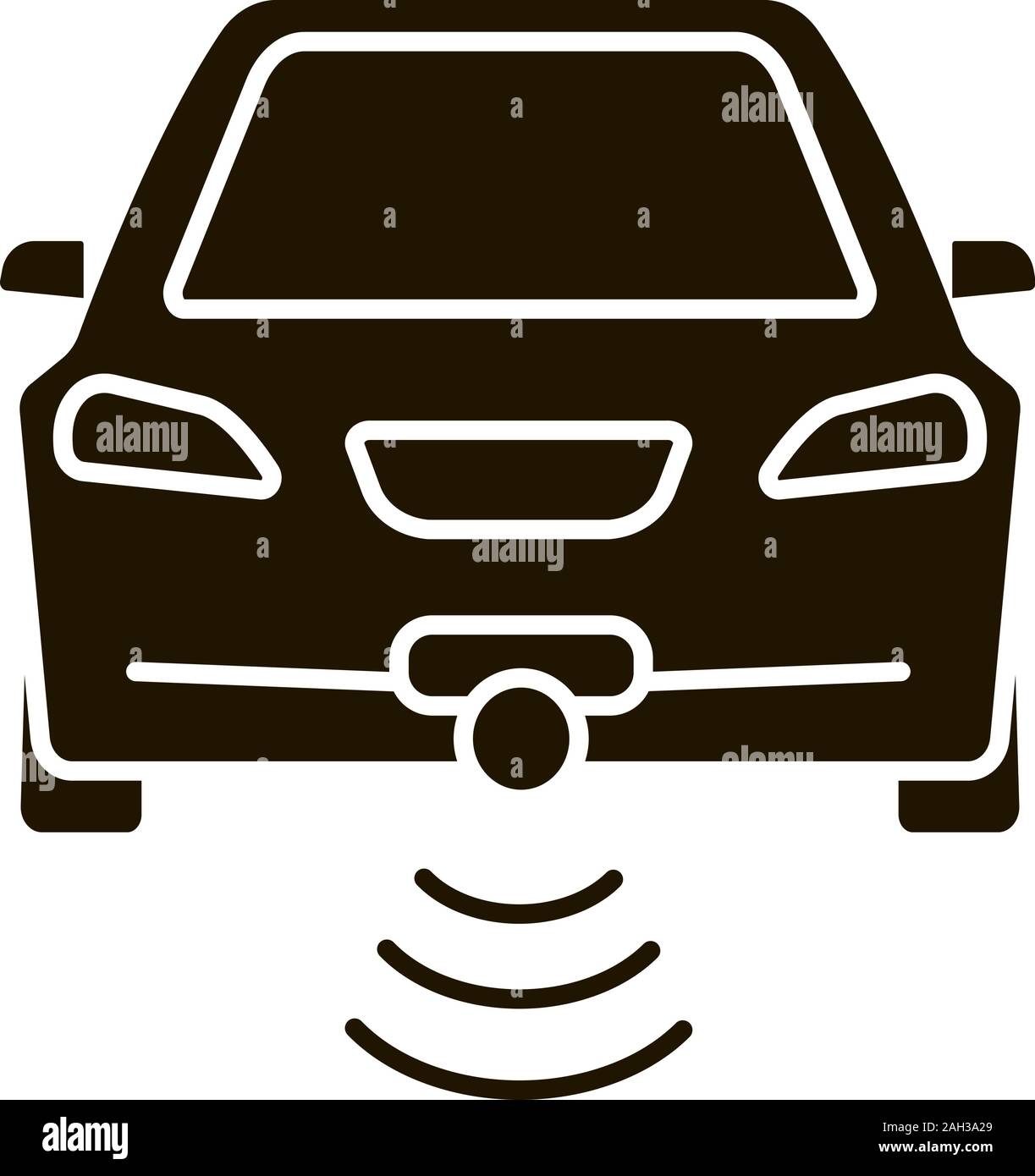 Smart car in front view glyph icon. NFC auto. Intelligent vehicle ...