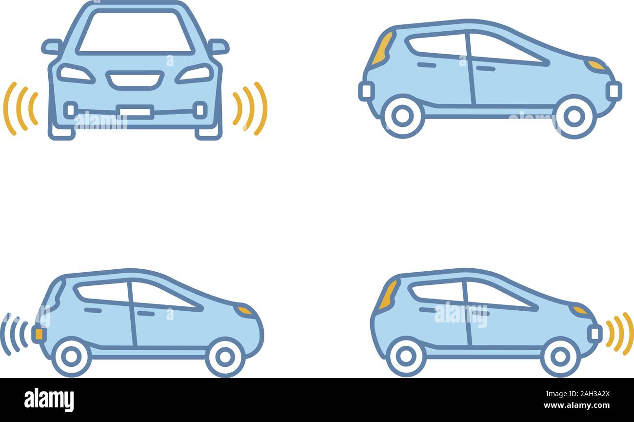 Smart cars color icons set. NFC autos. Intelligent vehicles. Self ...