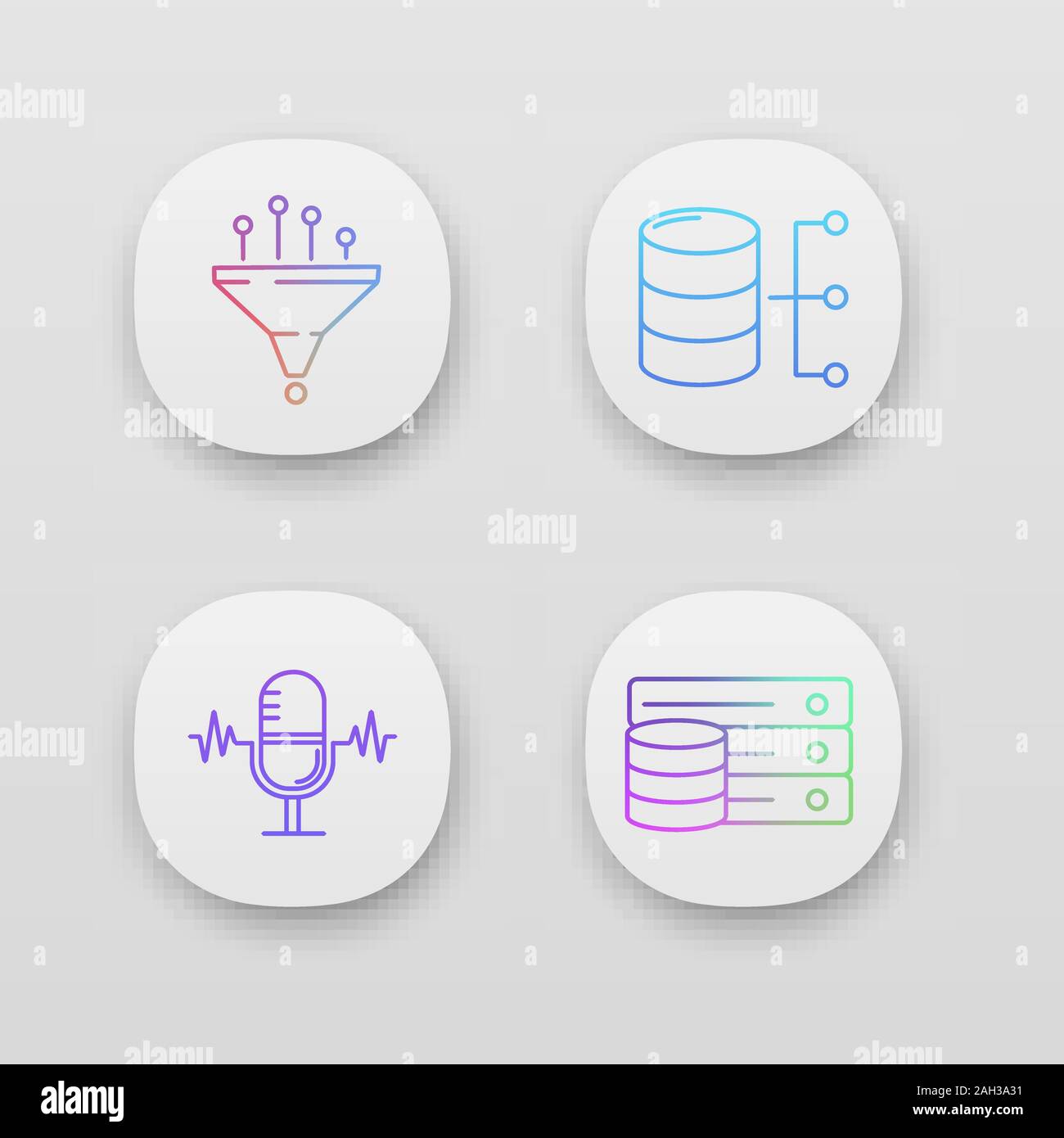Machine Learning App Icons Set Data Filtering Relational Database Server Voice Recognition