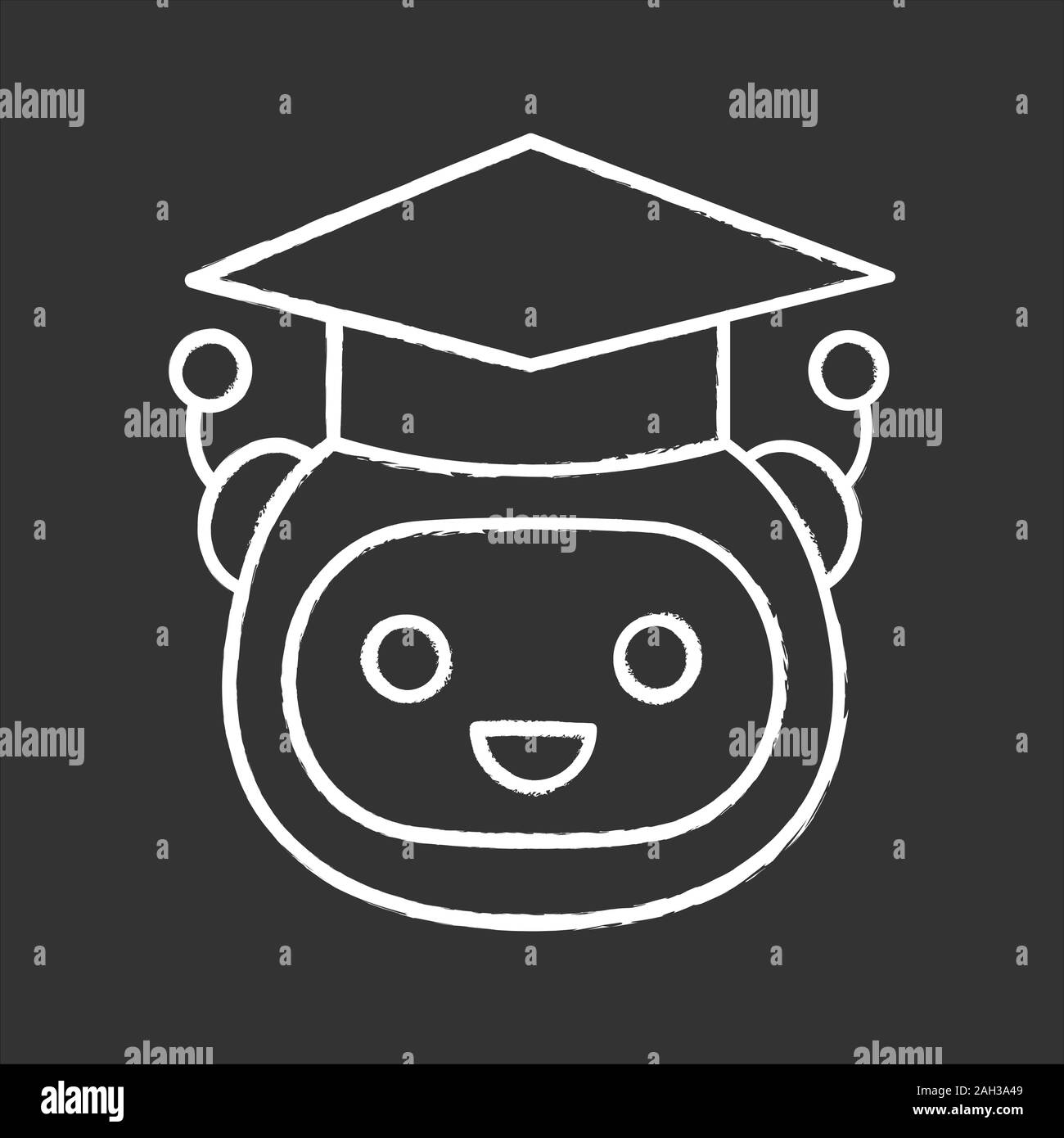 Machine learning chalk icon. Artificial intelligence. Teacher bot. Graduated robot. Chatbot. Bot ...