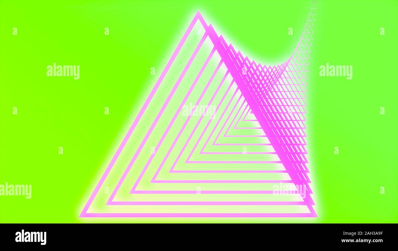 Abstract pink neon triangles tunnel with green background Stock Photo ...
