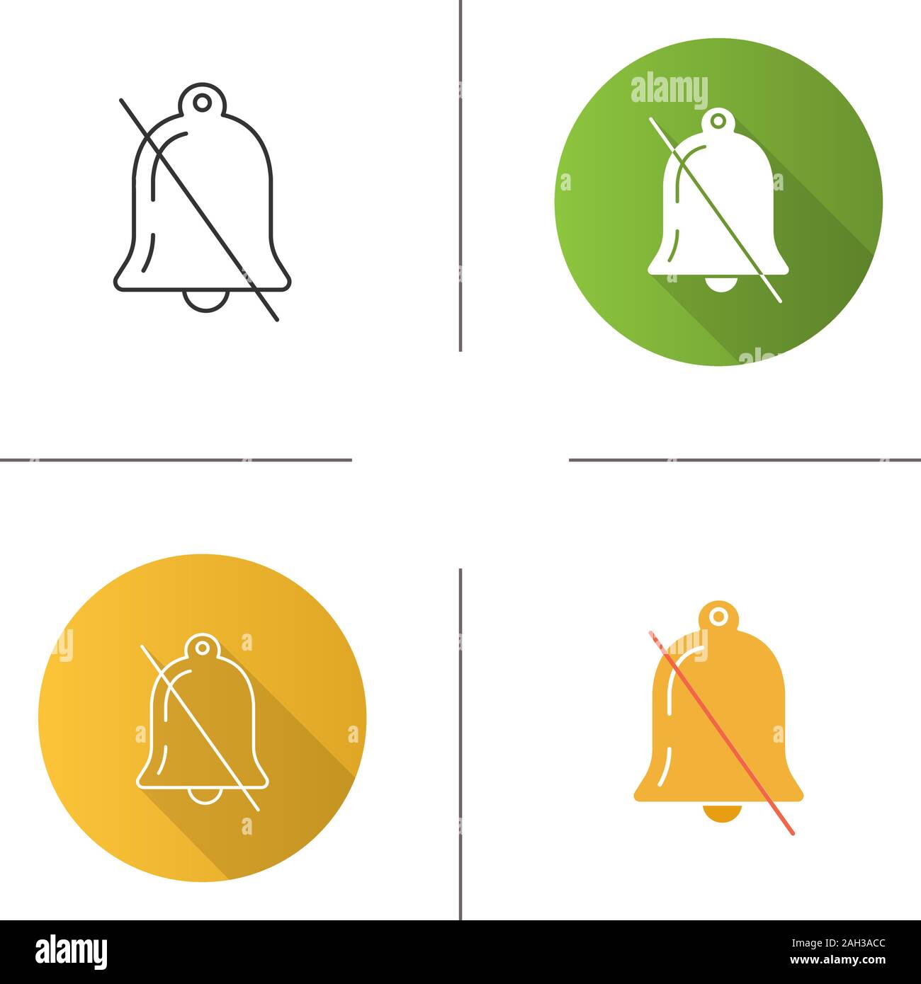 Notifications off icon. Reminder alarm off. Mute. Flat design, linear ...