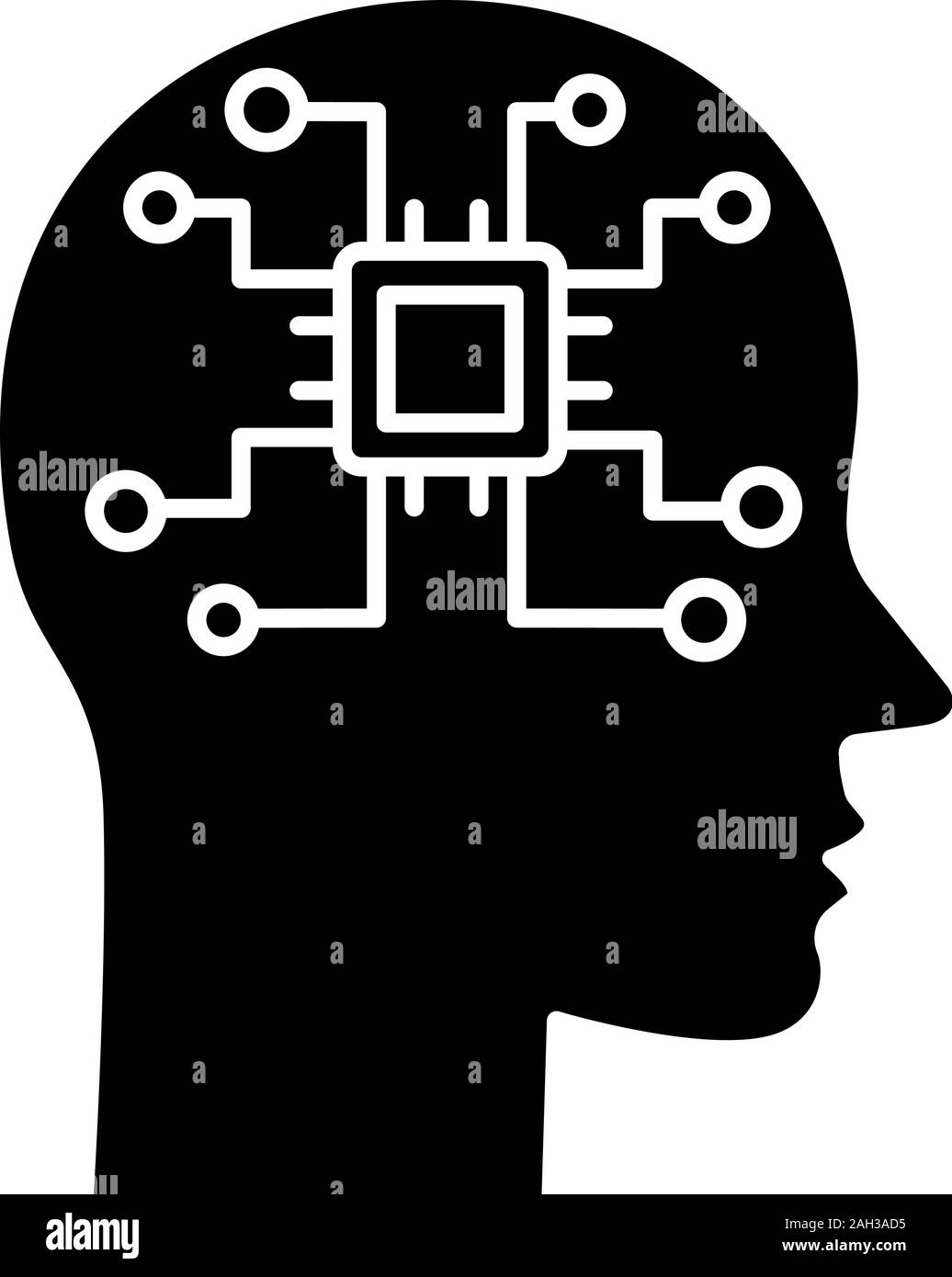 Artificial intelligence glyph icon. Silhouette symbol. Robot. Human ...