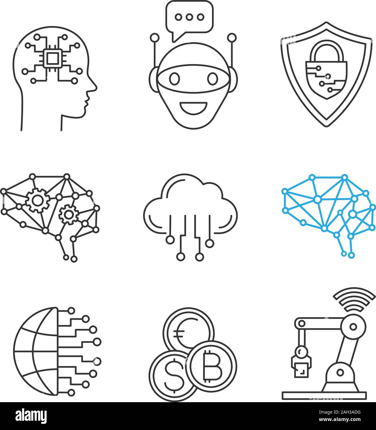 Artificial intelligence linear icons set. Thin line contour symbols. AI ...