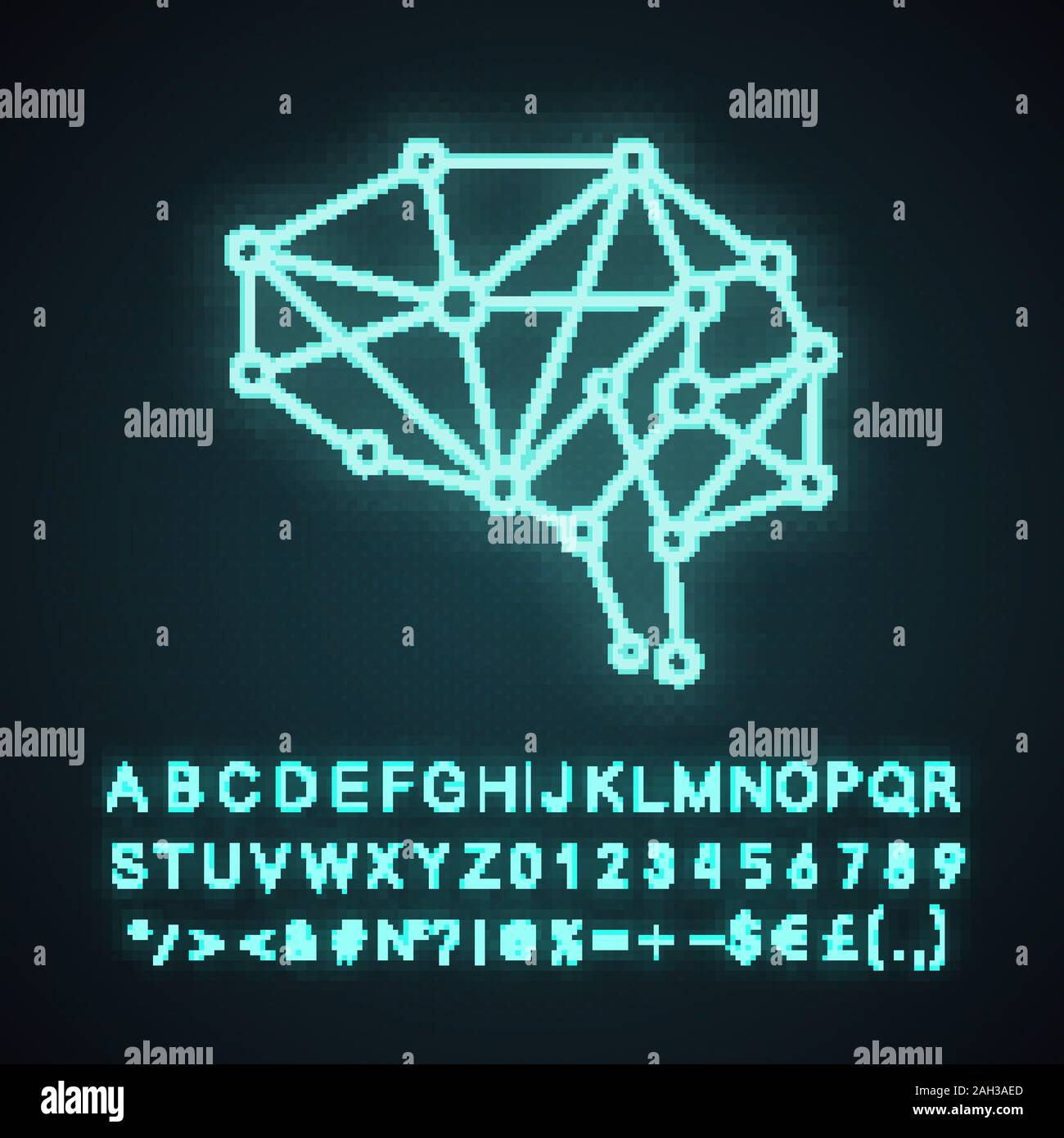 Artificial intelligence neon light icon. Neural network. Digital brain ...