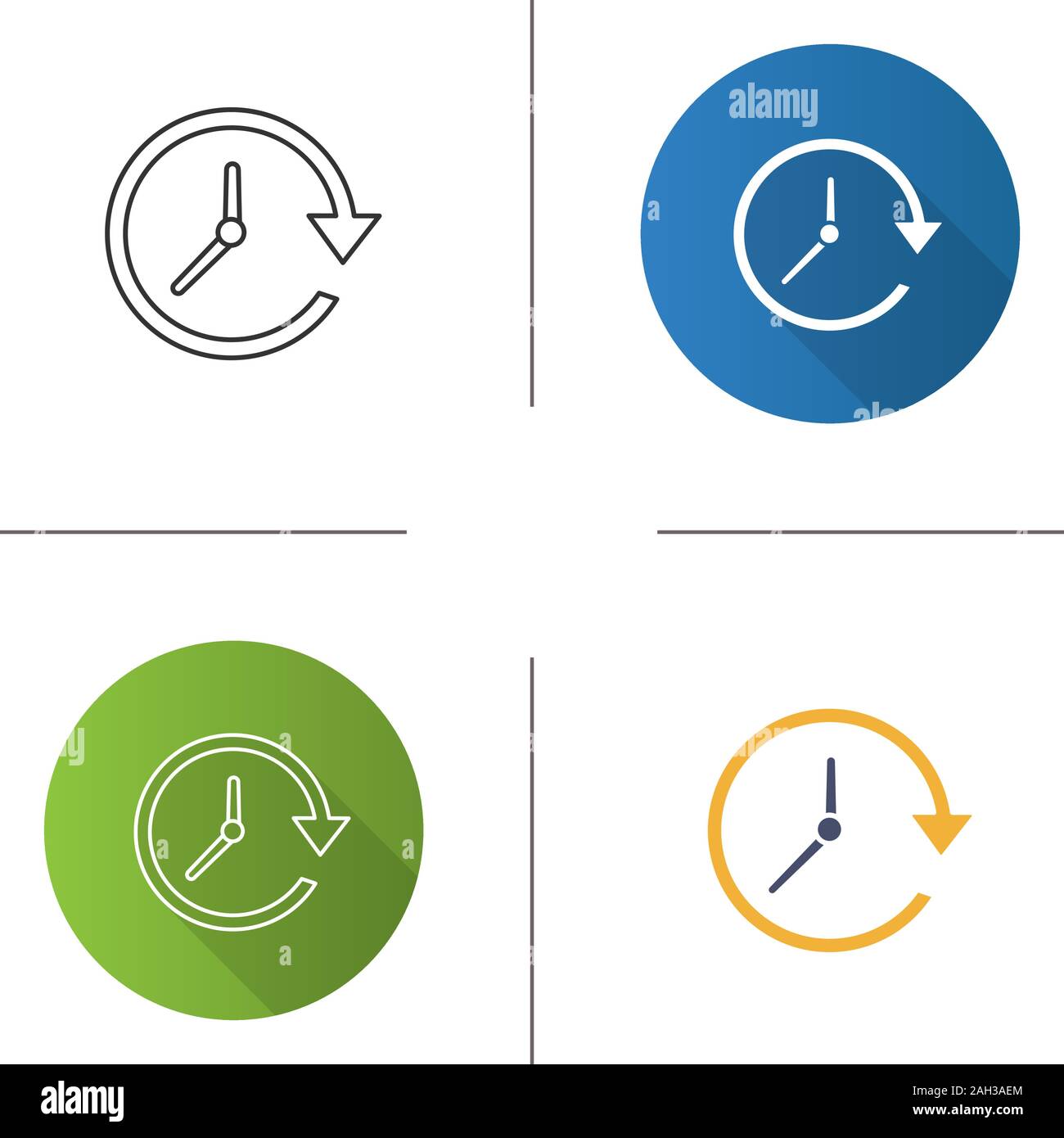 Update icon. Clockwise. Clock with circle arrow. Flat design, linear ...