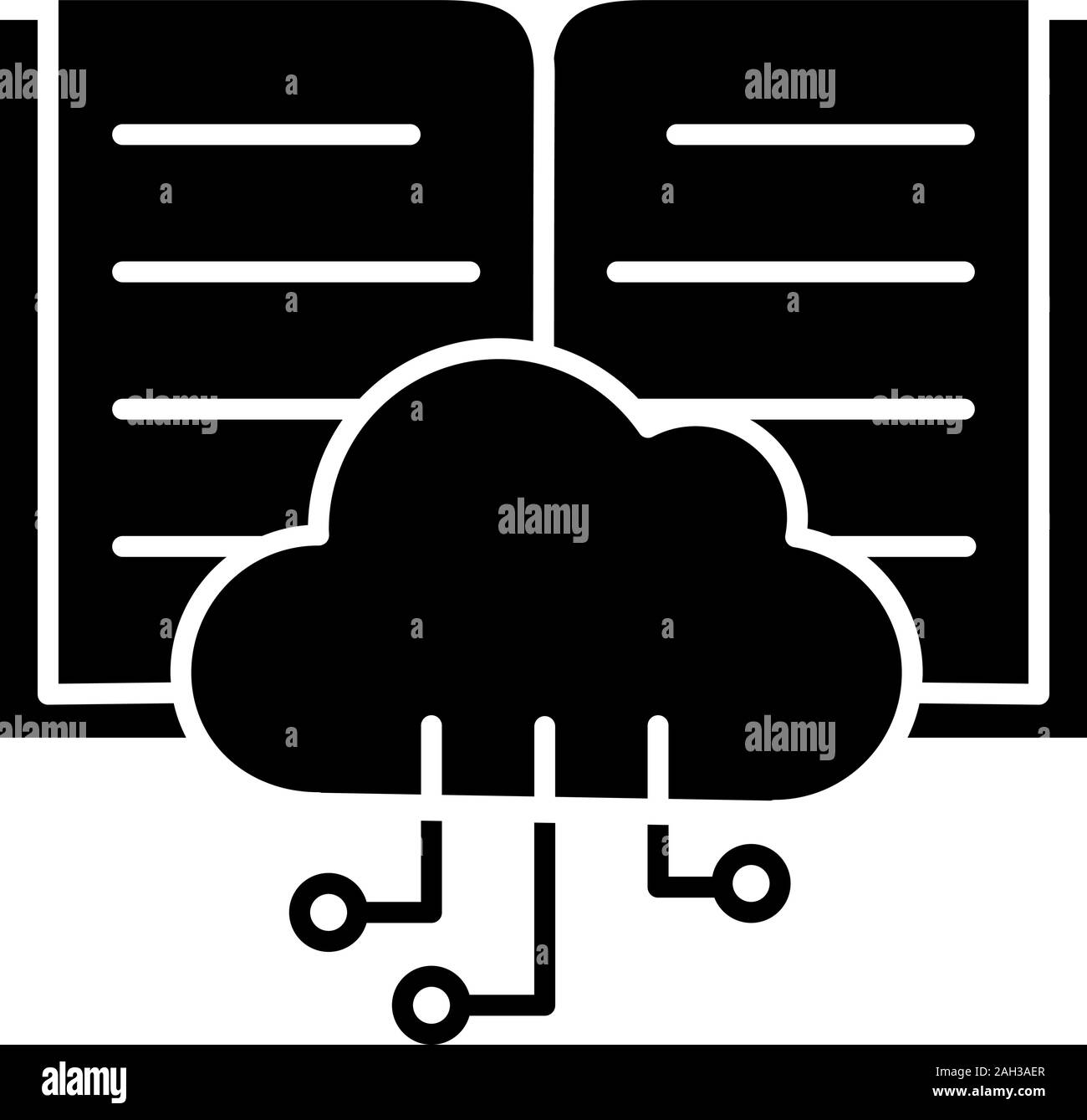 Big data glyph icon. Cloud computing. Machine learning. Data mining. Silhouette symbol. Negative ...