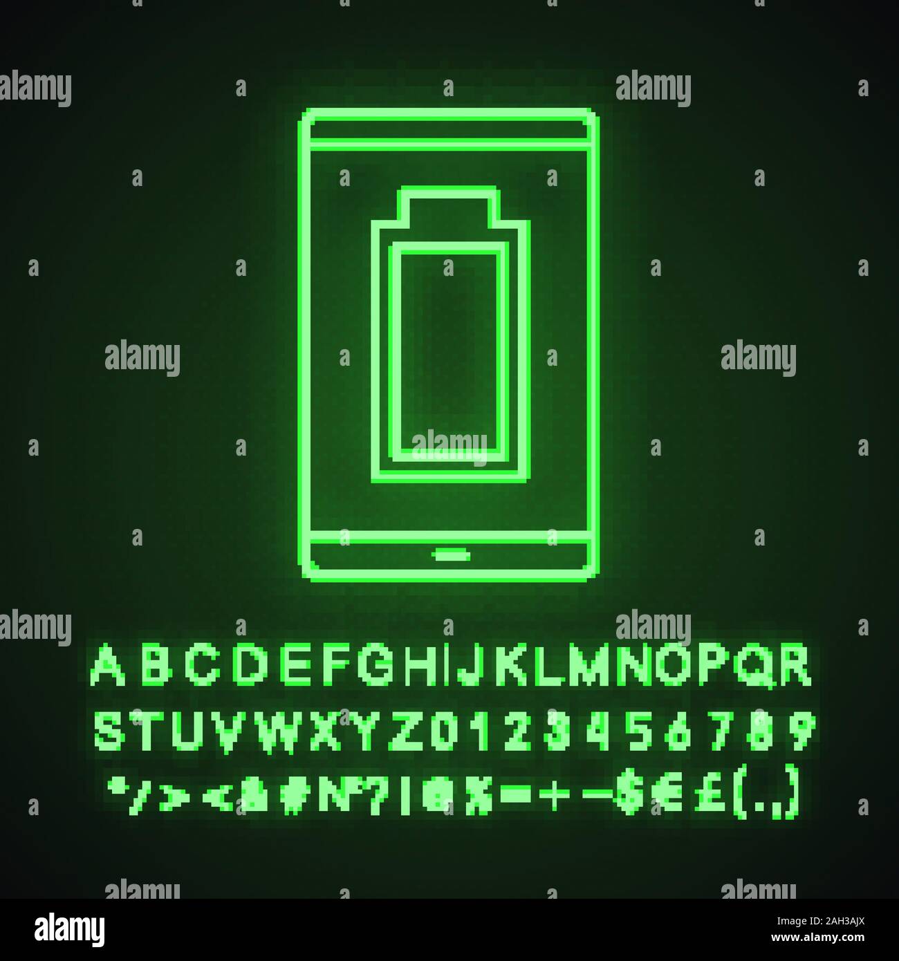 Fully charged smartphone battery neon light icon. Mobile phone charge ...