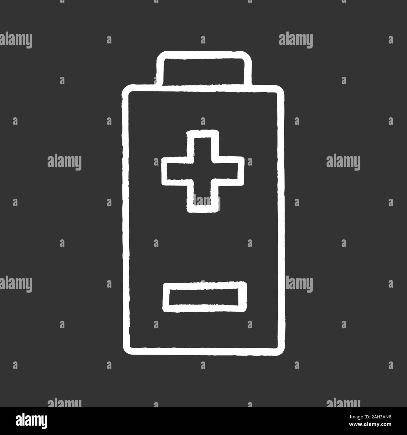 Battery with plus and minus signs chalk icon. Charging. Battery level ...