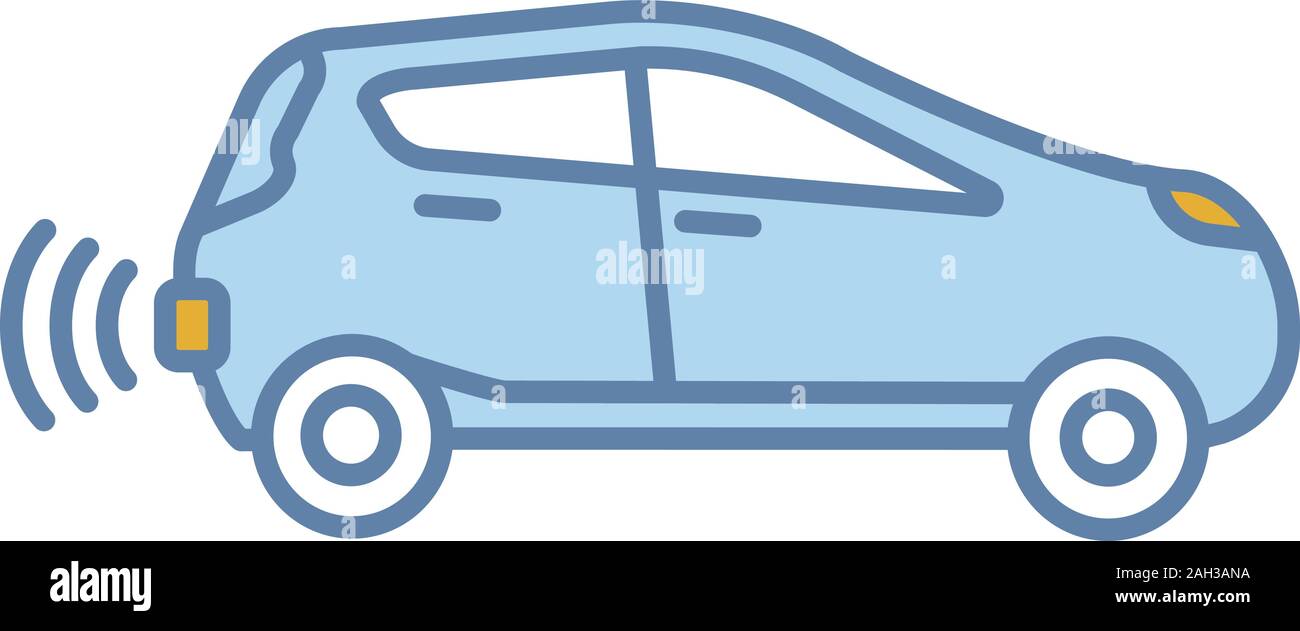 Smart car in side view color icon. NFC auto. Intelligent vehicle. Self ...