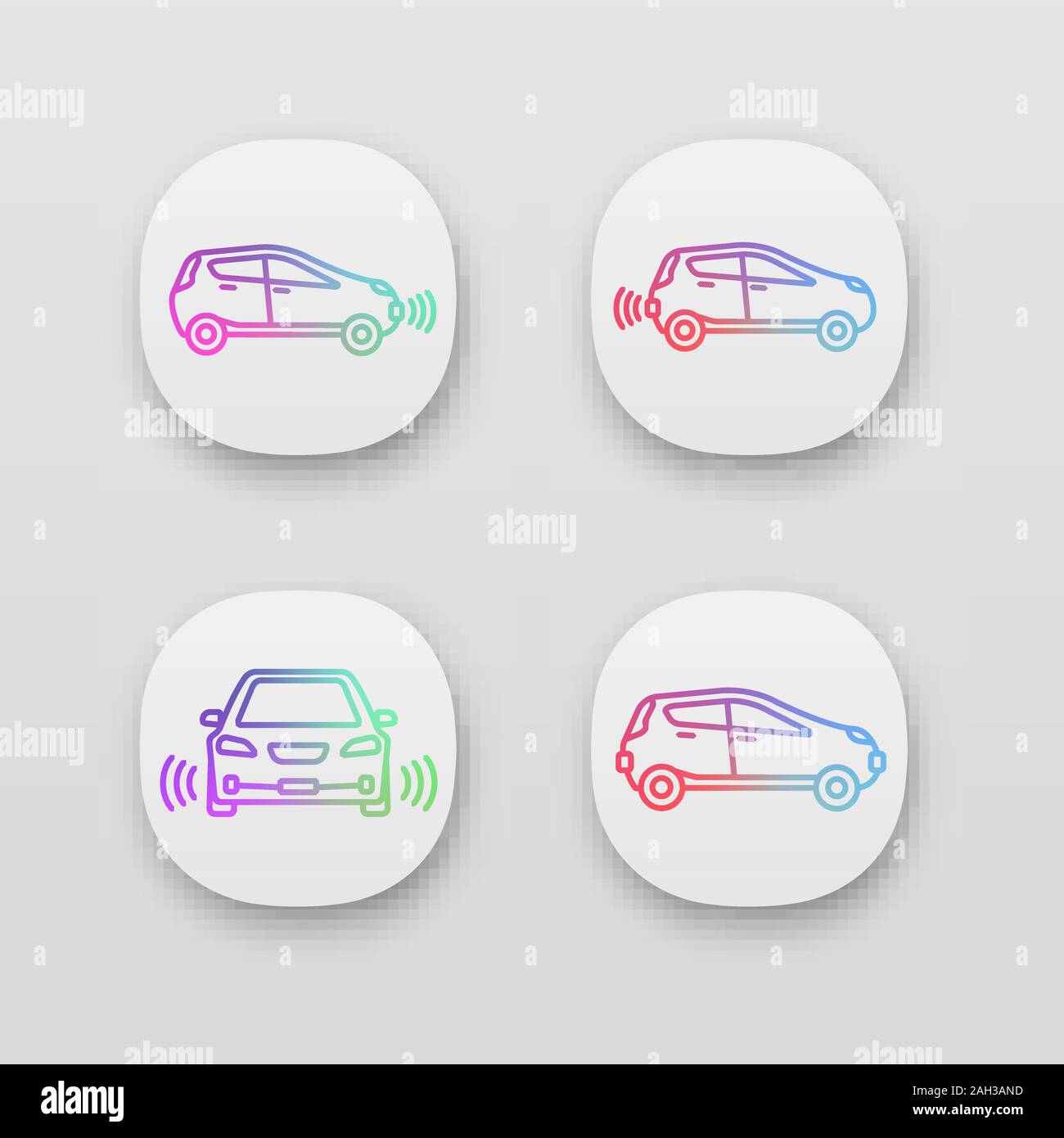 Smart cars app icons set. NFC autos. Intelligent vehicles. Self driving ...