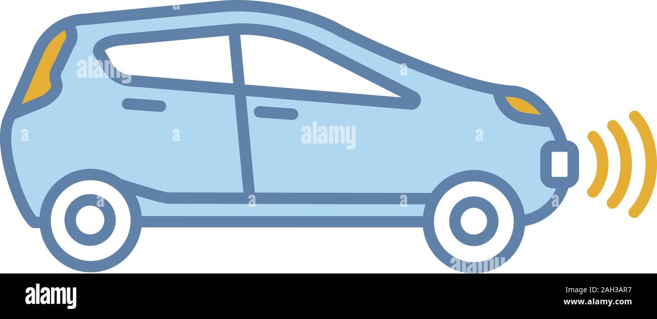 Smart car in side view color icon. NFC auto. Intelligent vehicle. Self ...