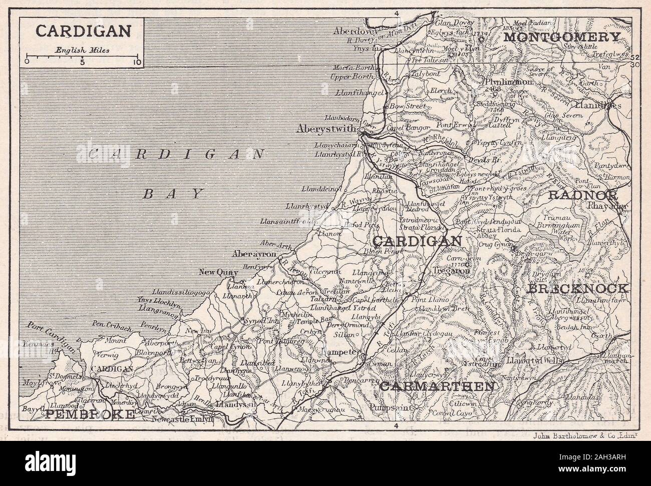 Vintage map of Cardigan, Wales Stock Photo - Alamy