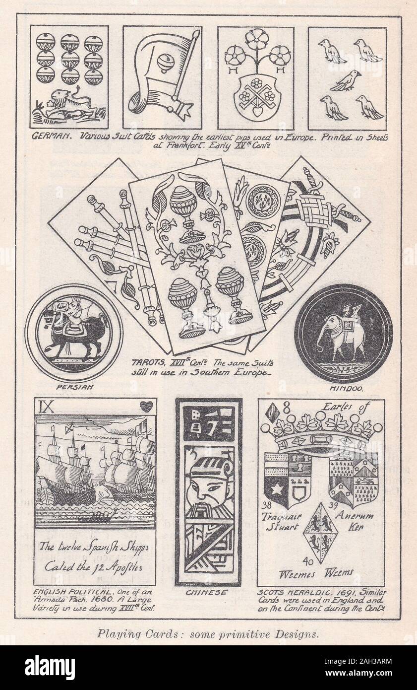 Vintage illustrations of Playing Cards with primitive designs Stock ...