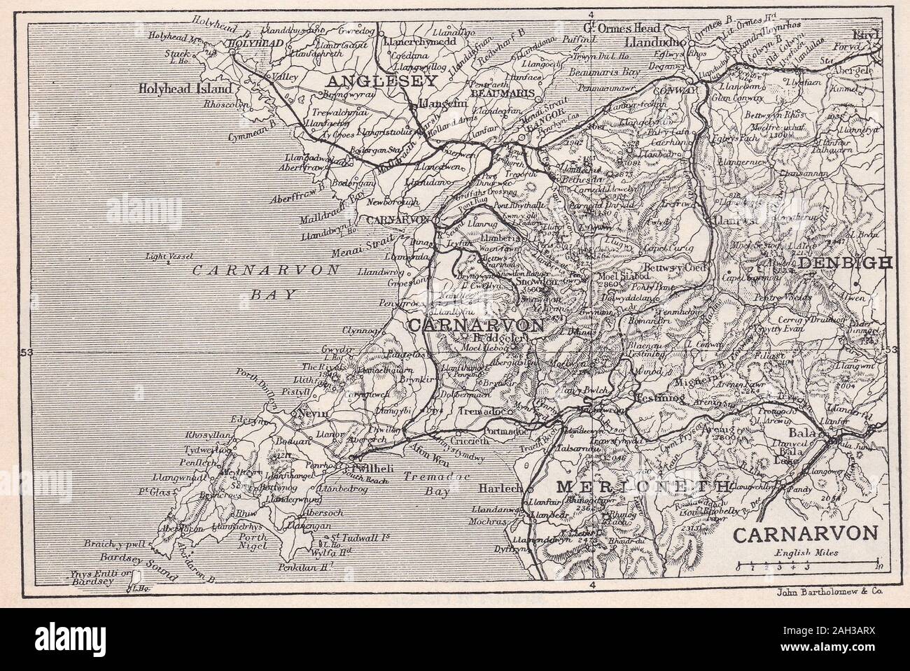 Vintage map of Carnarvon / Caernarfon, Wales Stock Photo - Alamy