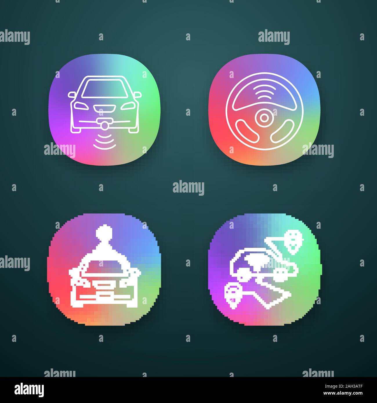 Smart cars app icons set. NFC autos. Intelligent vehicles. Self driving ...