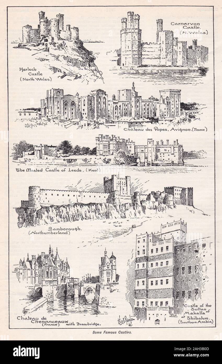 Vintage illustrations of Famous Castles Stock Photo - Alamy