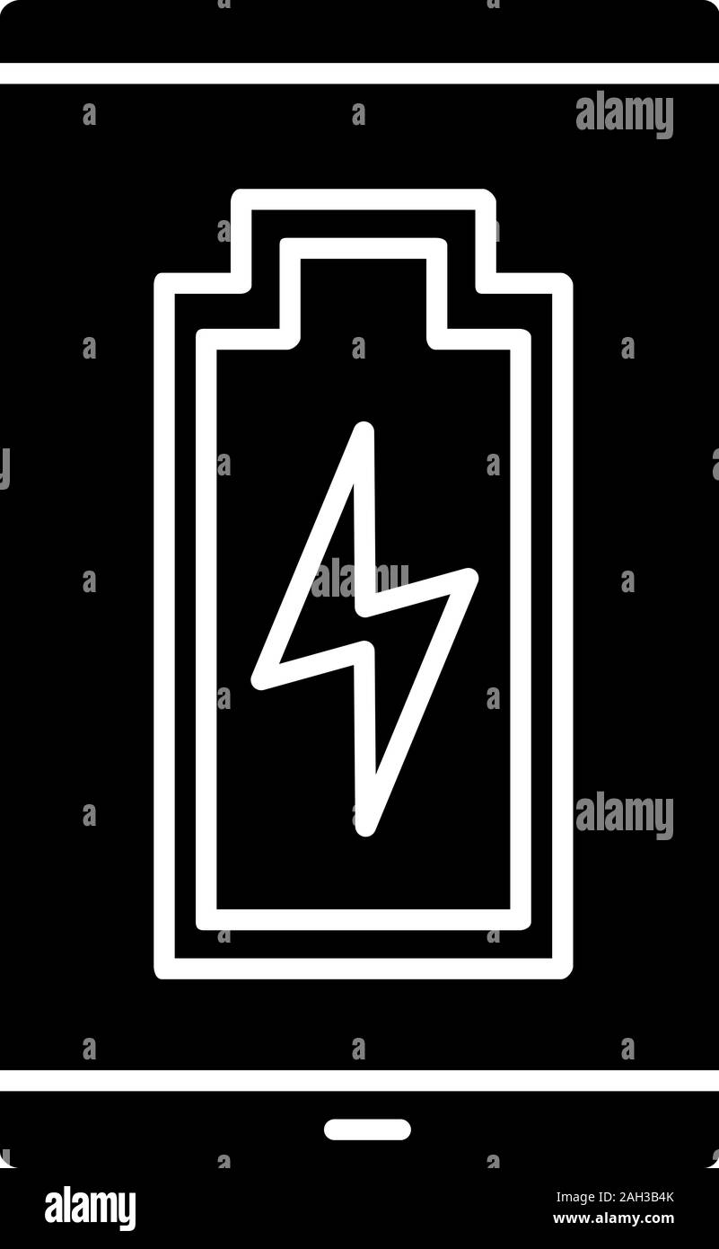 Smartphone battery charging glyph icon. Charge completed . Mobile phone ...