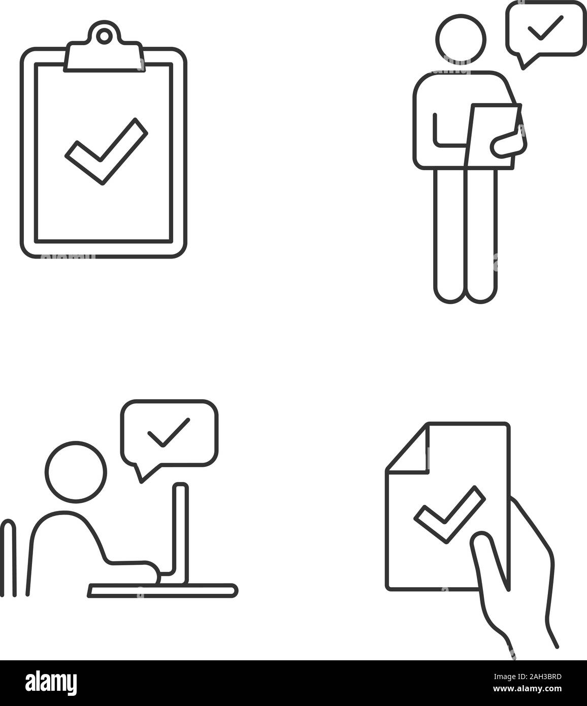 Approve Linear Icons Set Verification And Validation Clipboard With Check Mark Person