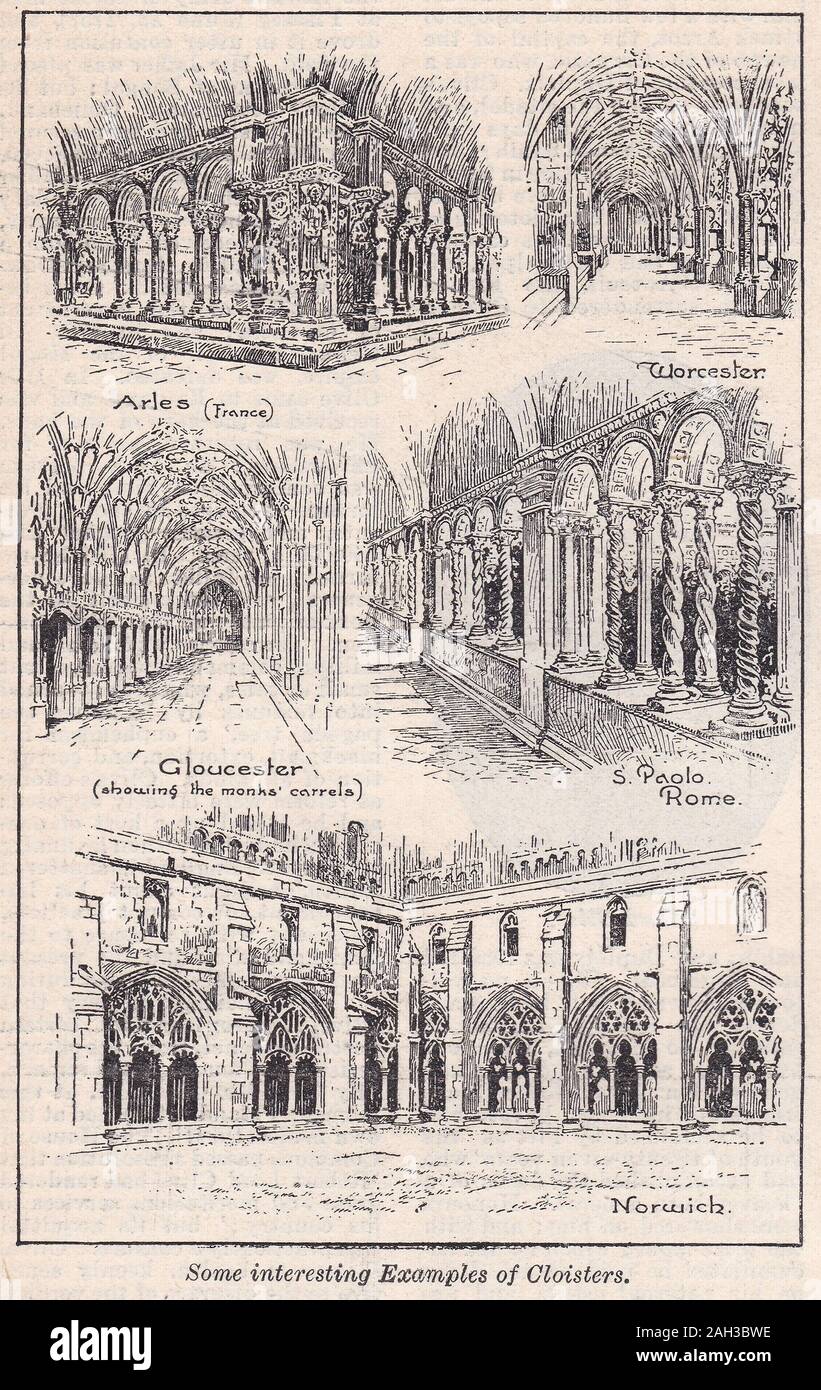 Vintage illustrations of Examples of Cloisters Stock Photo - Alamy
