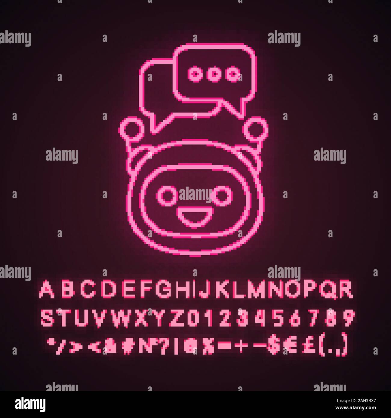 Chatbot with speech bubbles neon light icon. Modern robot. Talkbot ...